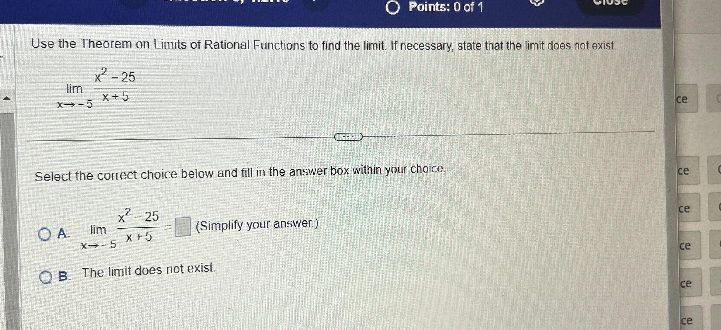 Solved Points: 0 ﻿of 1Use the Theorem on Limits of Rational | Chegg.com