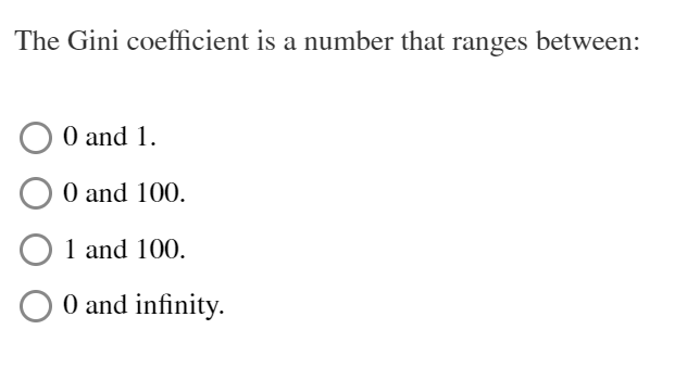 Solved The Gini coefficient is a number that ranges | Chegg.com