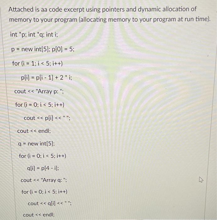 Solved Attached is aa code excerpt using pointers and | Chegg.com