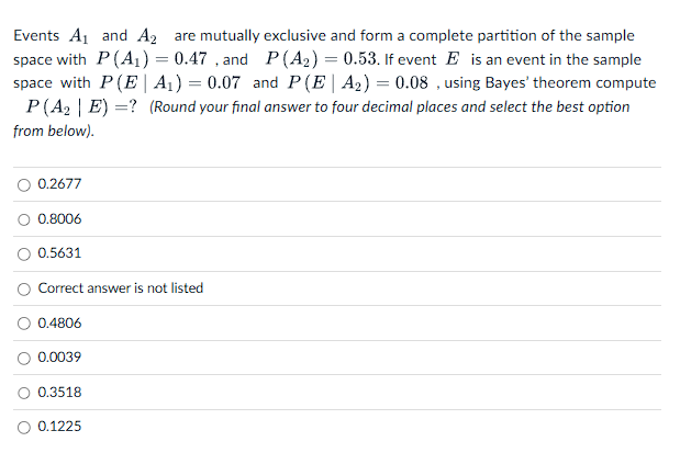 Solved Events A1 ﻿and A2 ﻿are mutually exclusive and form a | Chegg.com