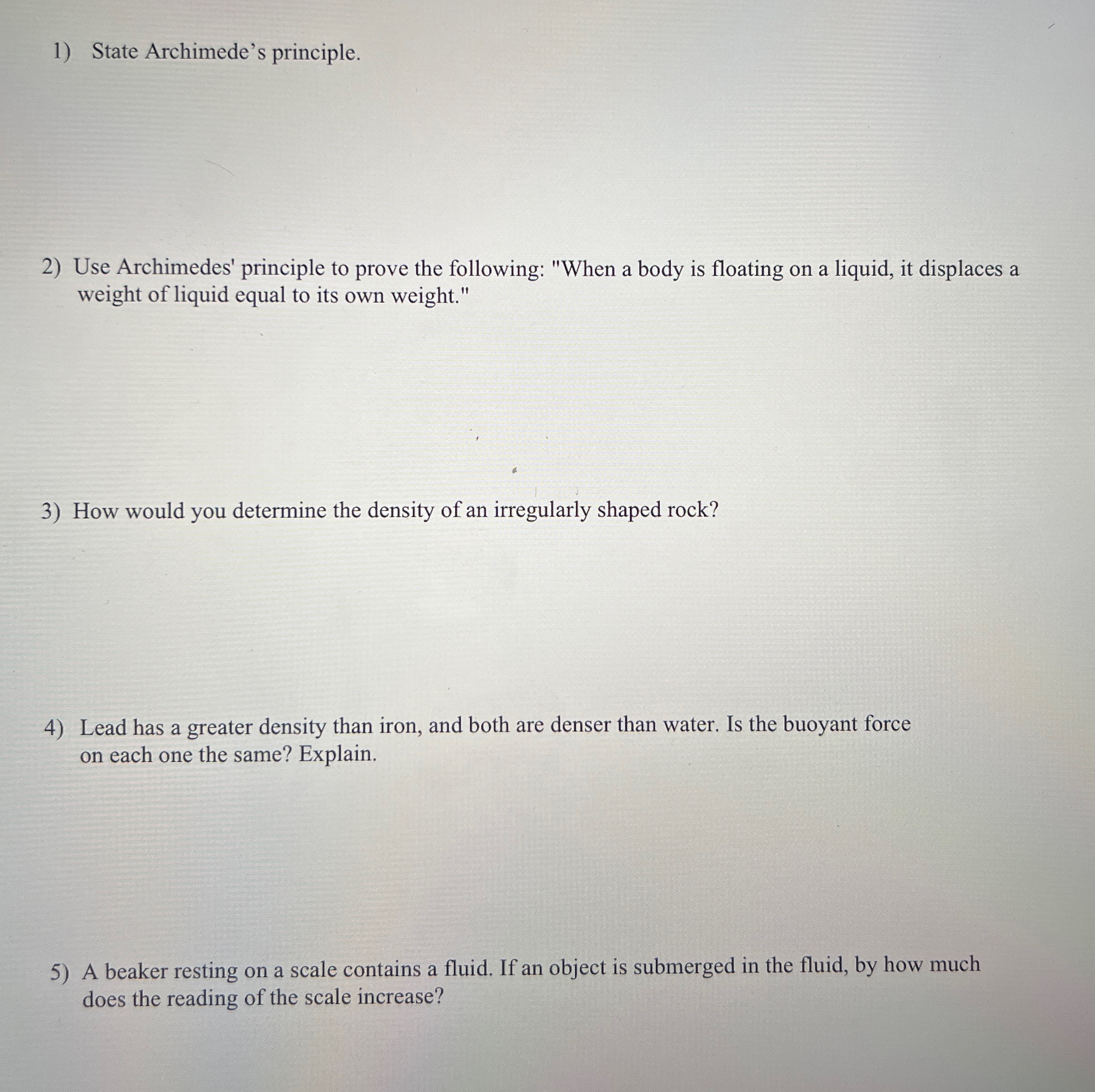 Solved State Archimede's principle.Use Archimedes' principle | Chegg.com