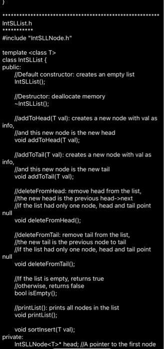 IntSLLNode.h #include using namespace std; Class | Chegg.com