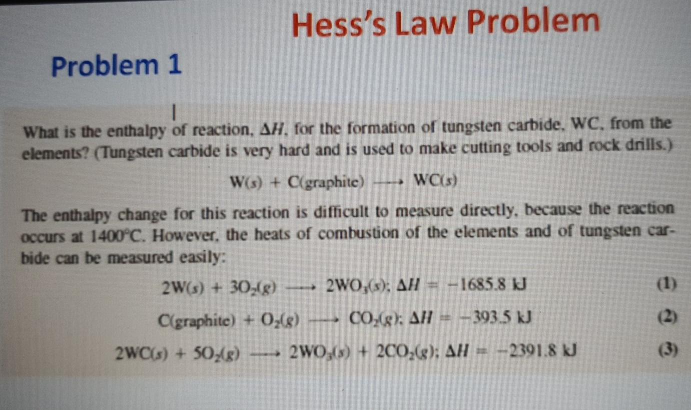 Solved Hess's Law Problem Problem 1 1 What is the enthalpy | Chegg.com