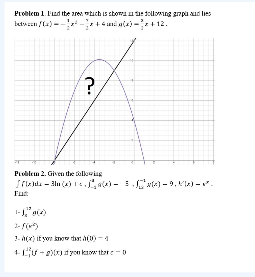 Solved Problem 1. ﻿Find the area which is shown in the | Chegg.com