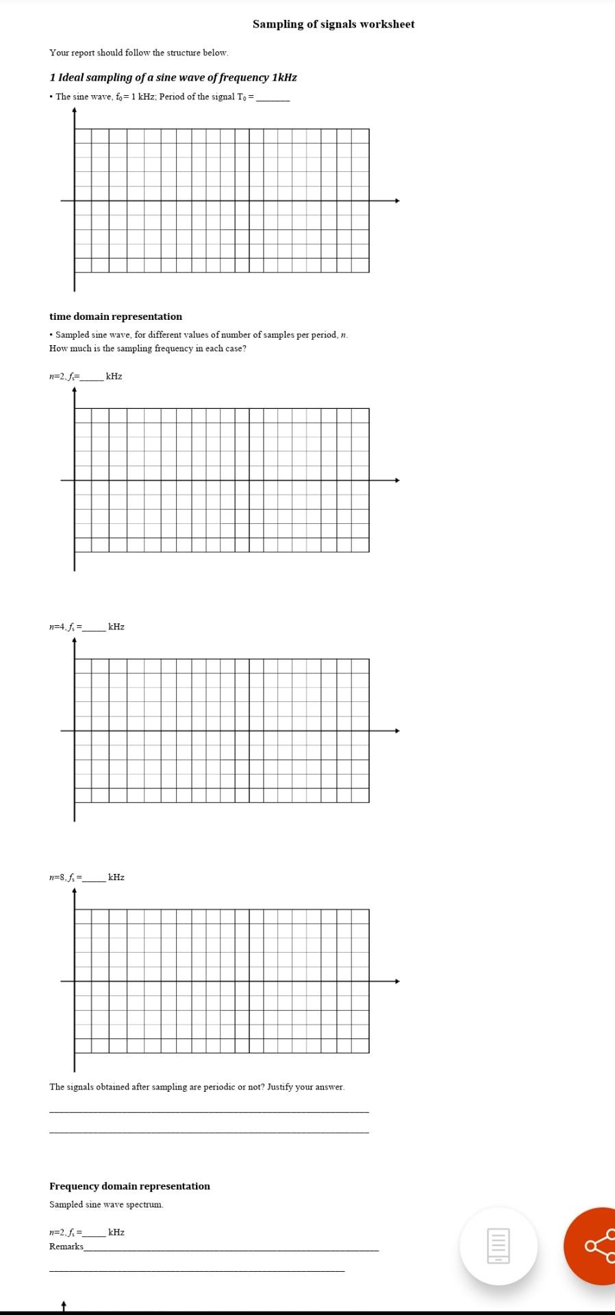 Solved Sampling of signals worksheet Your report should | Chegg.com