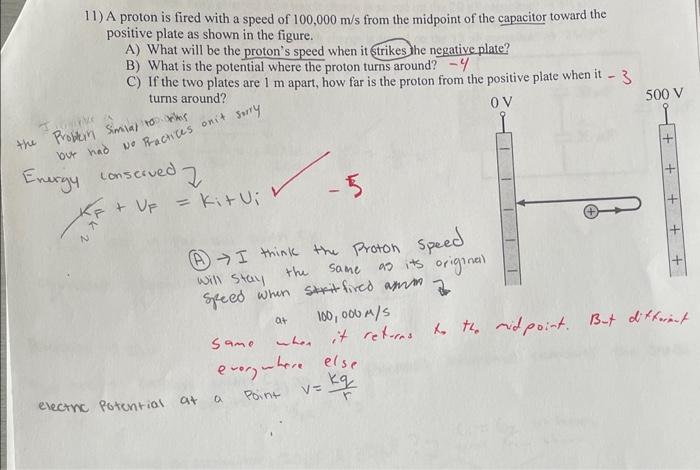 Solved 11) A proton is fired with a speed of 100,000 m/s | Chegg.com