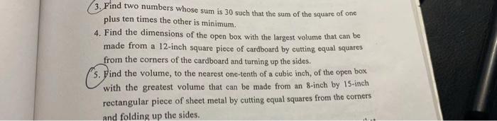 Solved 3. Find two numbers whose sum is 30 such that the sum | Chegg.com