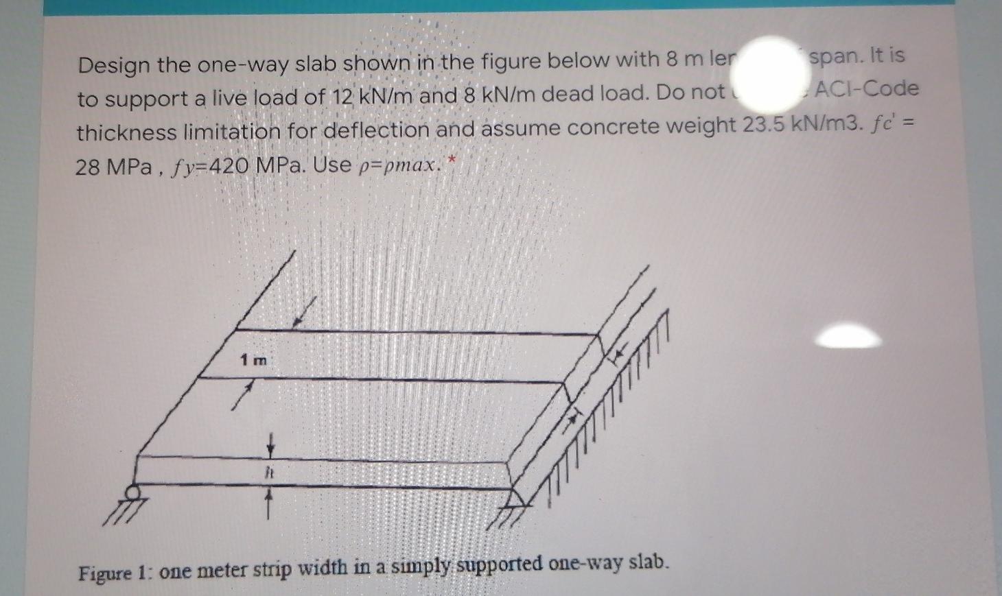 Solved span. It is Design the one-way slab shown in the | Chegg.com