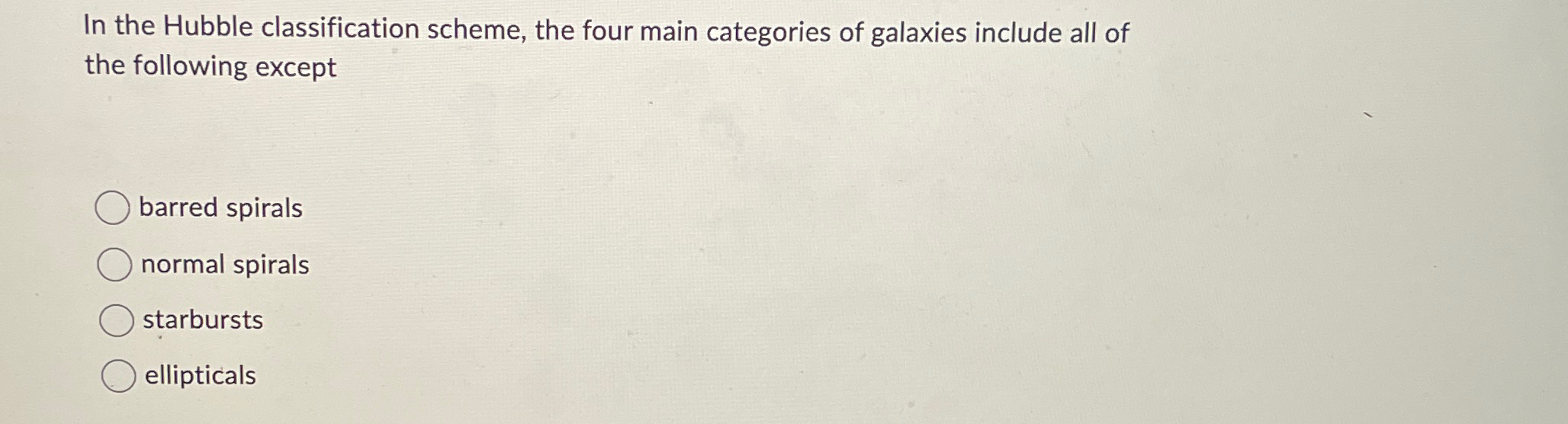 Solved In the Hubble classification scheme, the four main | Chegg.com