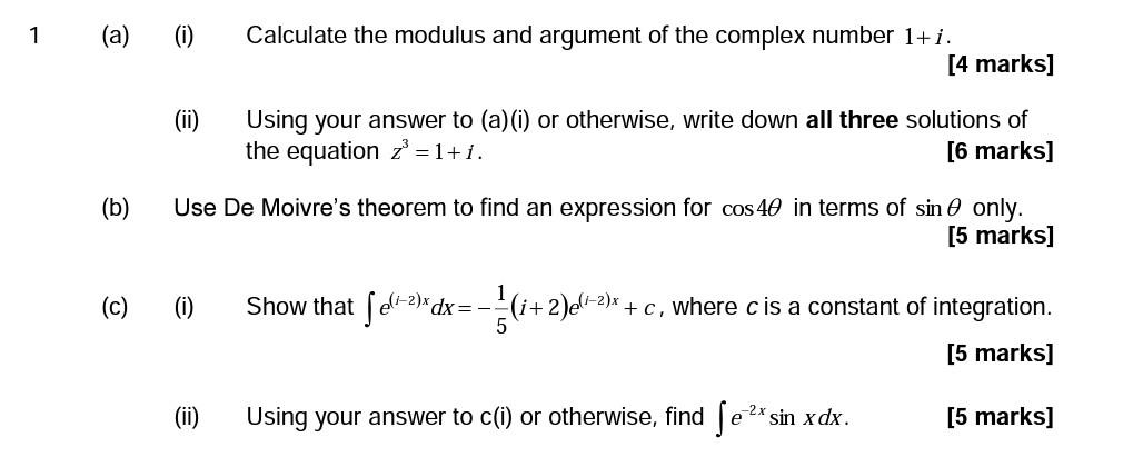 Solved 1 (a) (1) Calculate the modulus and argument of the | Chegg.com