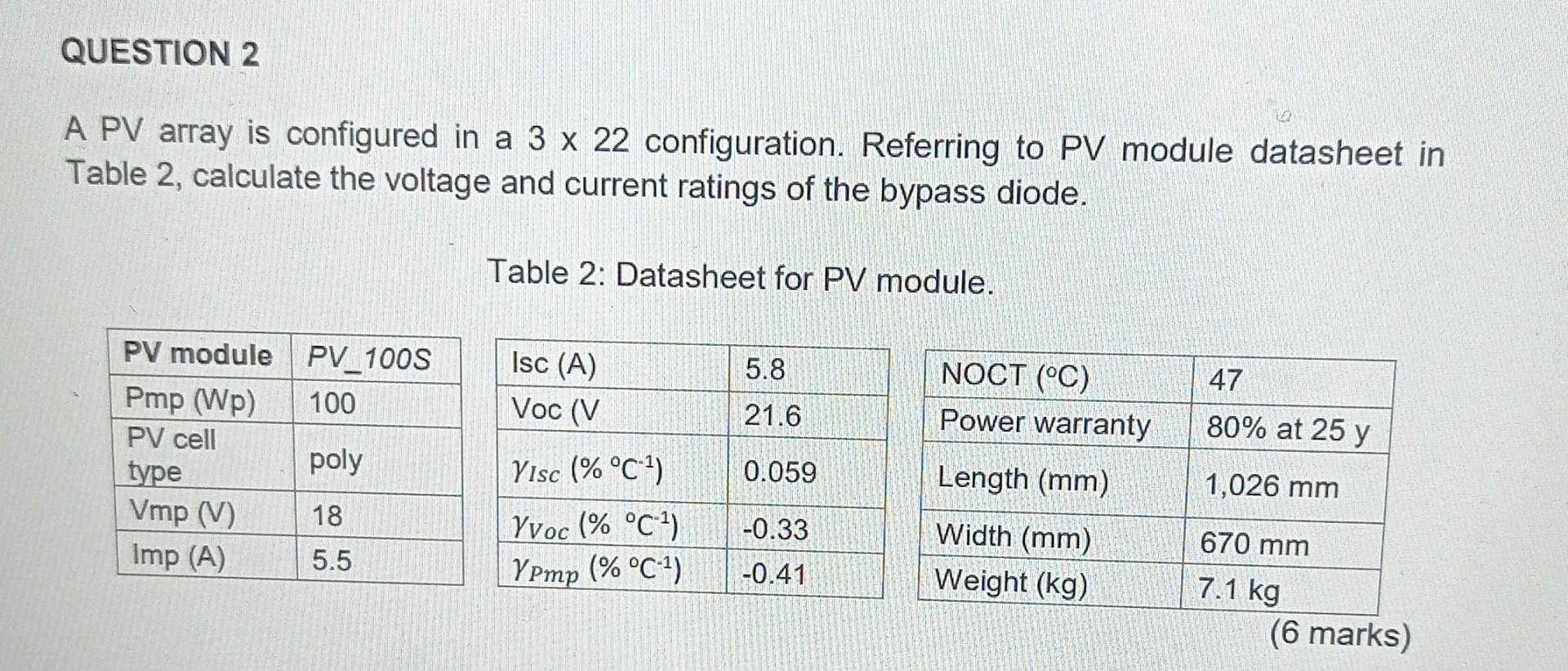 Solved A PV array is configured in a 3×22 configuration. | Chegg.com