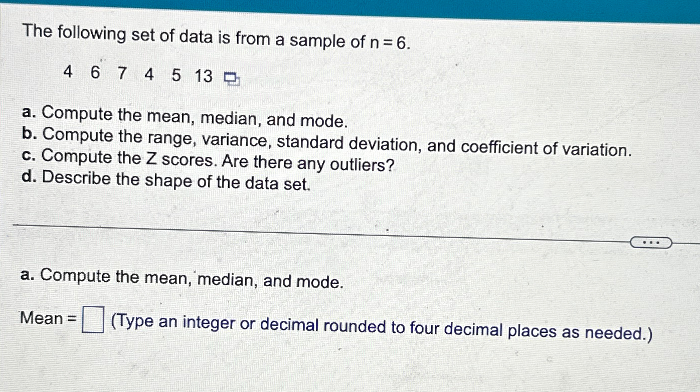 Solved The following set of data is from a sample of | Chegg.com