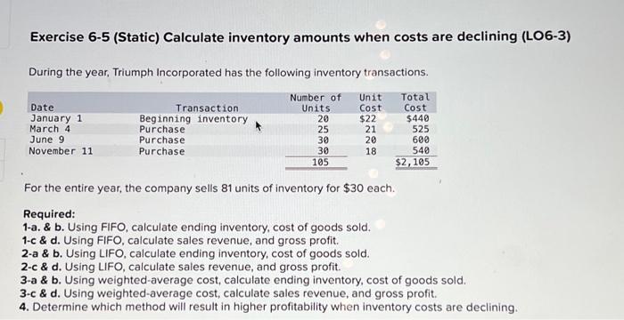 Solved Exercise 6-5 (Static) Calculate inventory amounts | Chegg.com