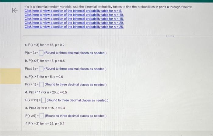 Solved If x is a binomial random variable, use the binomial | Chegg.com