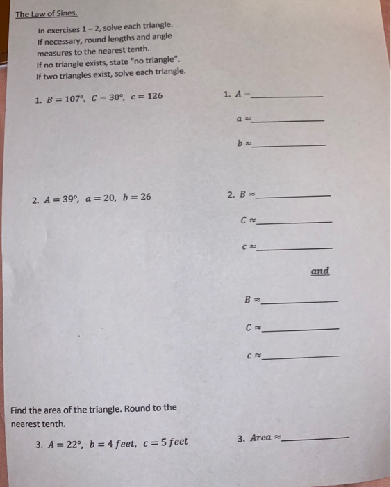Solved The Law of Sines. In exercises 1-2, solve each | Chegg.com