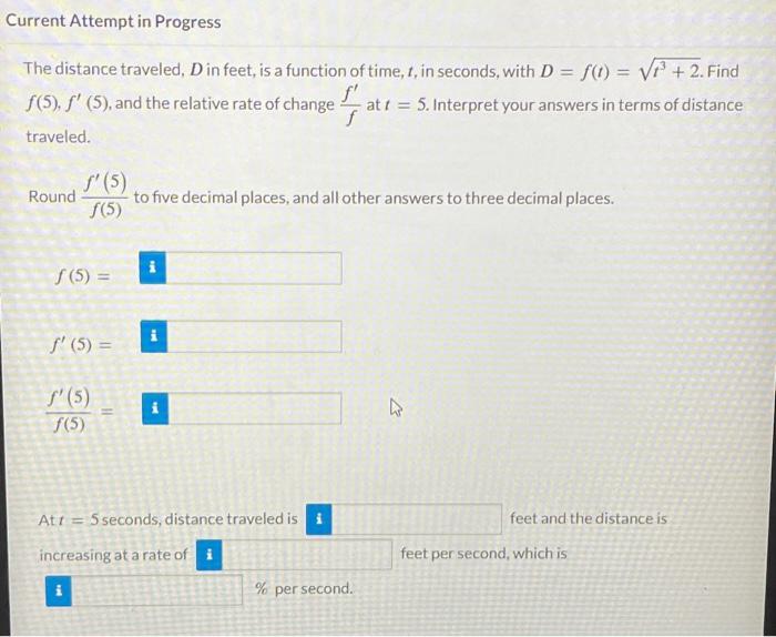 Solved The distance traveled, D in feet, is a function of | Chegg.com