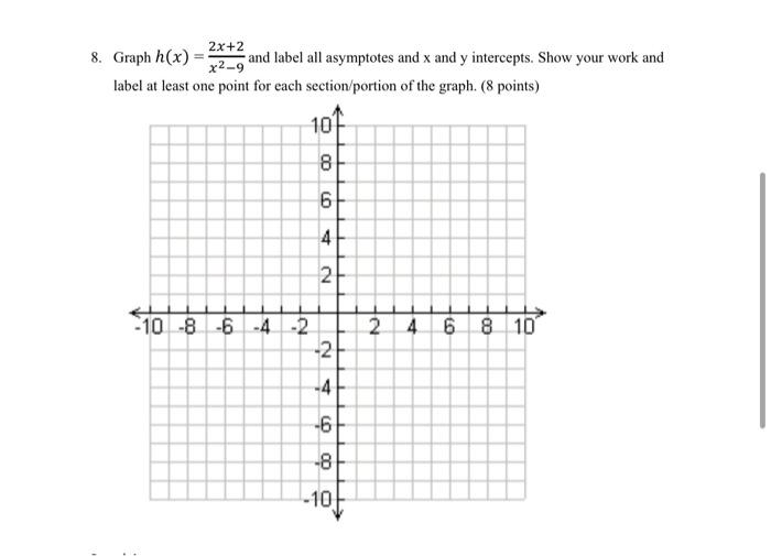 Solved 2x+2 8. Graph h(x) x2-9 and label all asymptotes and | Chegg.com