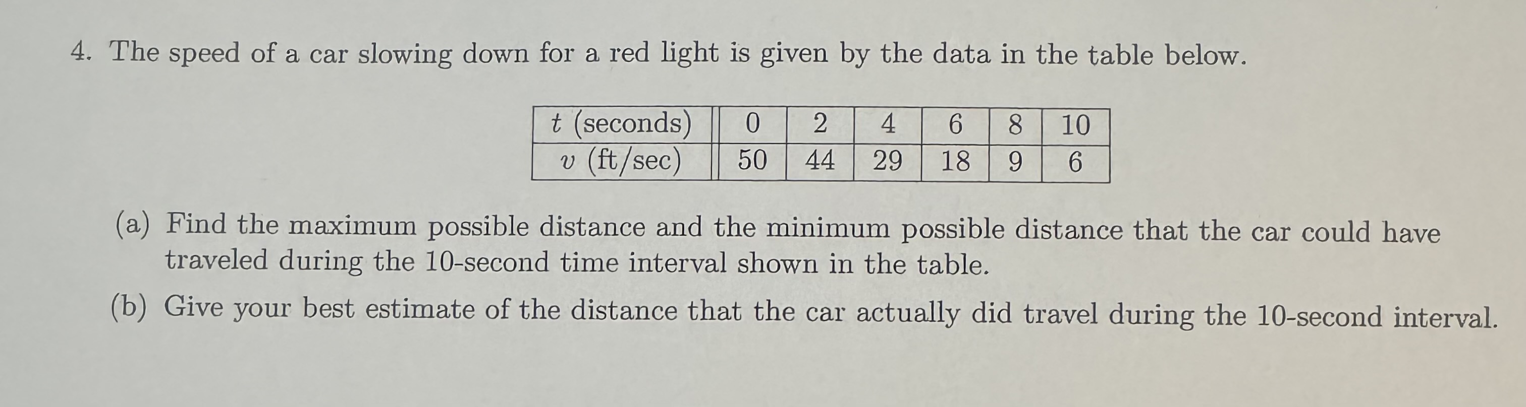 Solved The speed of a car slowing down for a red light is | Chegg.com