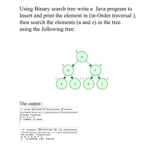 Solved Using Binary search tree write a Java program to | Chegg.com