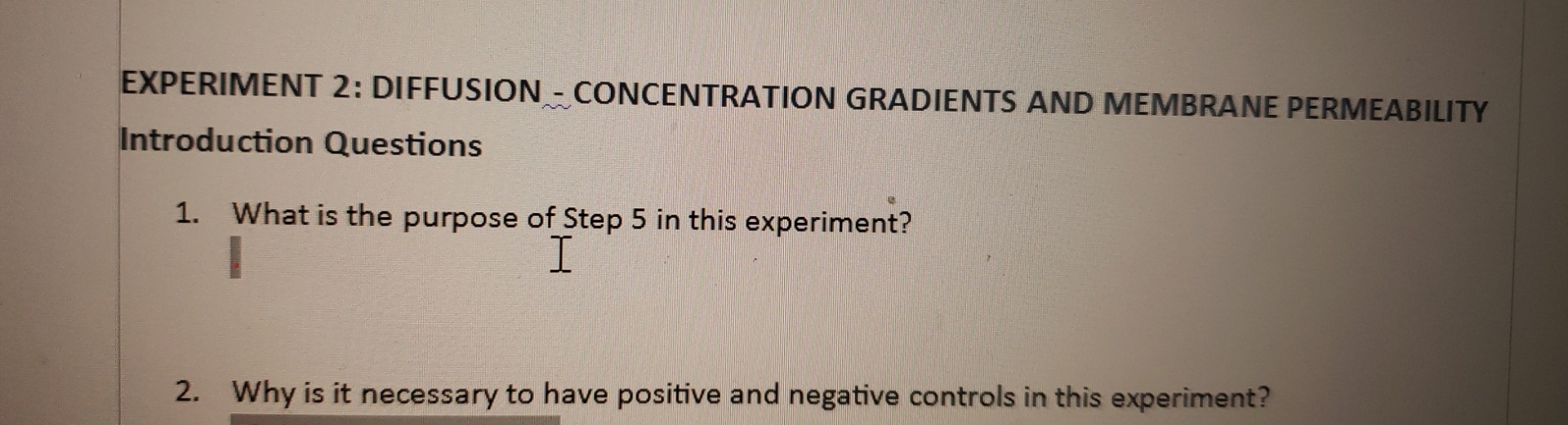 Solved EXPERIMENT 2: DIFFUSION - ﻿CONCENTRATION GRADIENTS | Chegg.com