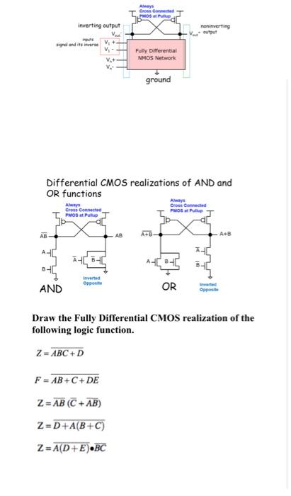 Solved Differential CMOS realizations of AND and OR | Chegg.com