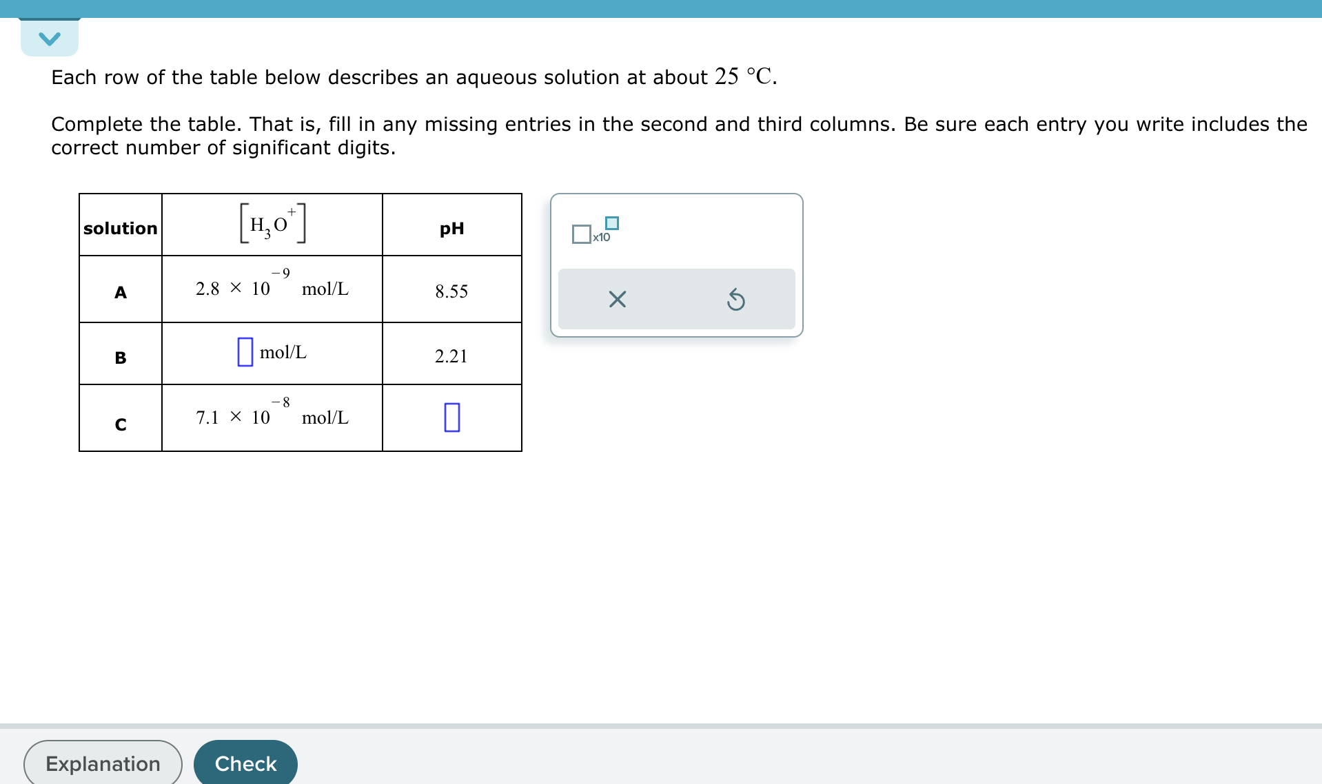 Solved Each row of the table below describes an aqueous | Chegg.com