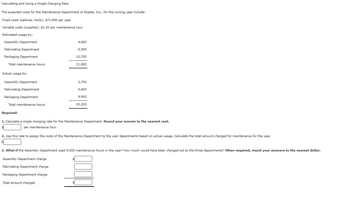 Solved Calculating and Using a Single Charging Rate The | Chegg.com