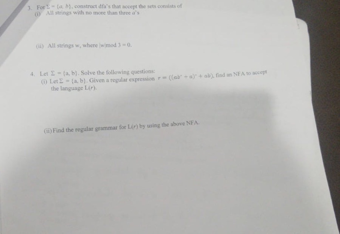Solved 3. For ( b), construct dfa's that accept the sets | Chegg.com