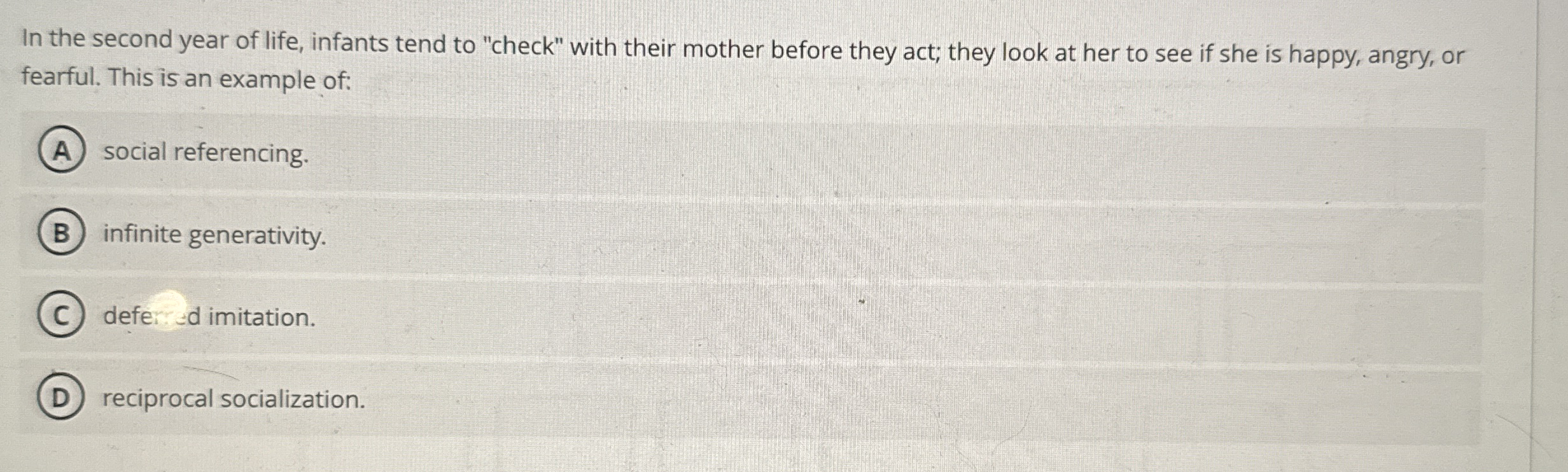 Solved In the second year of life, infants tend to "check" | Chegg.com