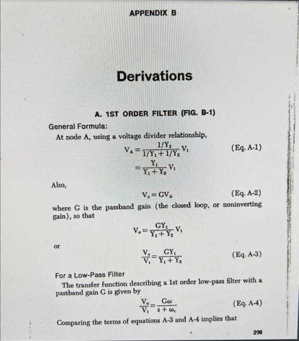 Solved A. IST ORDER FILTER (FIG. B-1) General Formula: At | Chegg.com