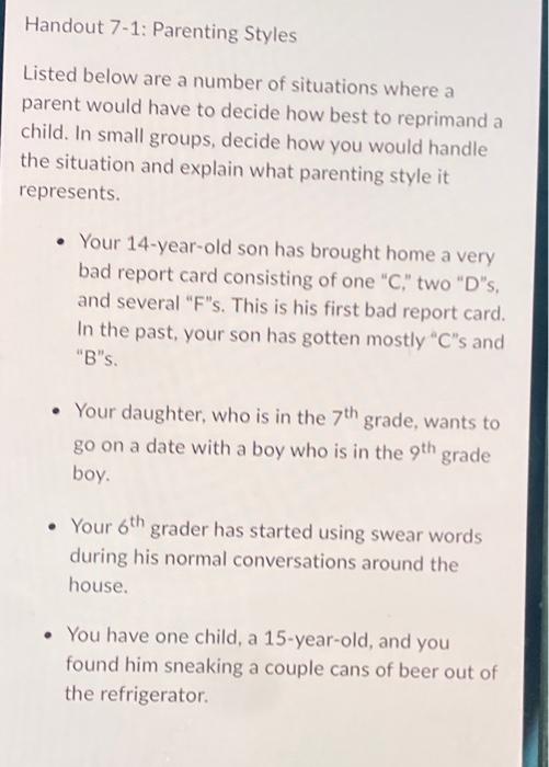 Solved Handout 7-1: Parenting Styles Listed below are a | Chegg.com