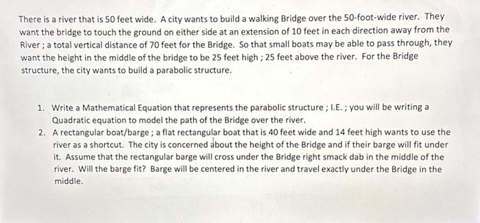 Solved There is a river that is 50 feet wide. A city wants | Chegg.com