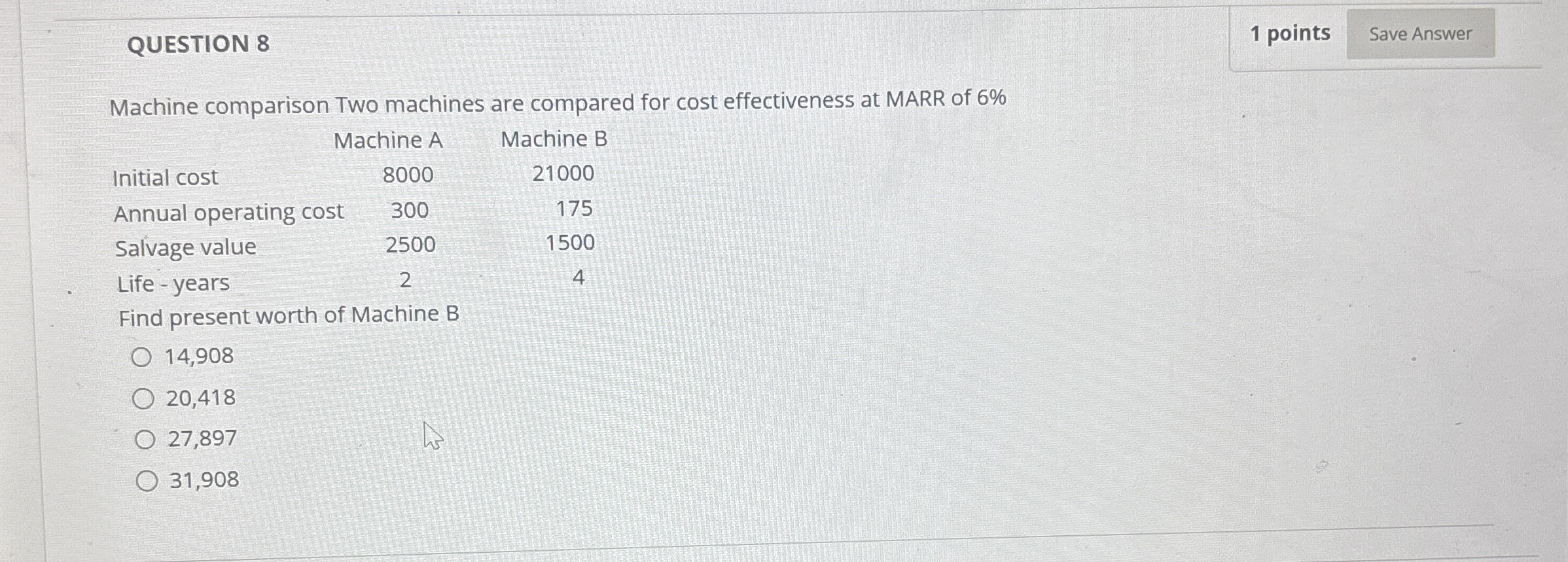 Solved QUESTION 81 ﻿pointsMachine comparison Two machines | Chegg.com