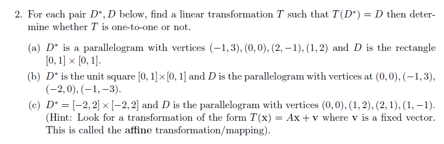 Solved For each pair D*,D ﻿below, find a linear | Chegg.com