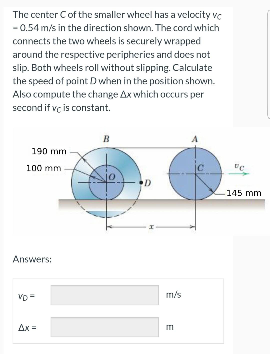 Solved The center C of the smaller wheel has a velocity vC | Chegg.com