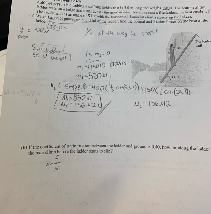 Solved A 400-N person is climbing a uniform ladder ladder | Chegg.com