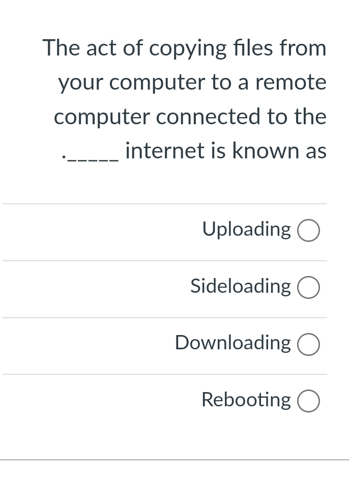 Solved The act of copying files from your computer to a | Chegg.com