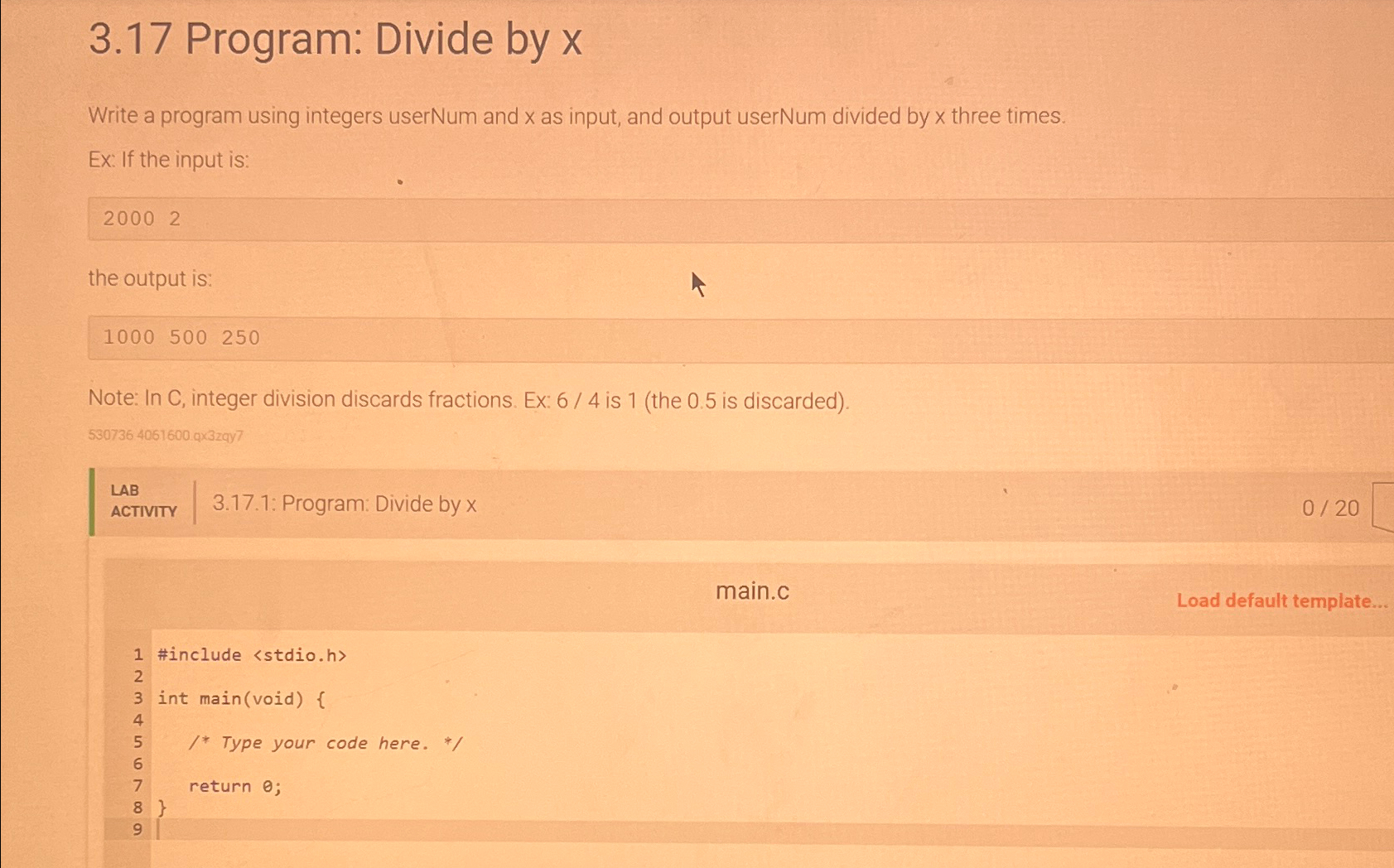3.17 Program: Divide by x\\nWrite a program using | Chegg.com