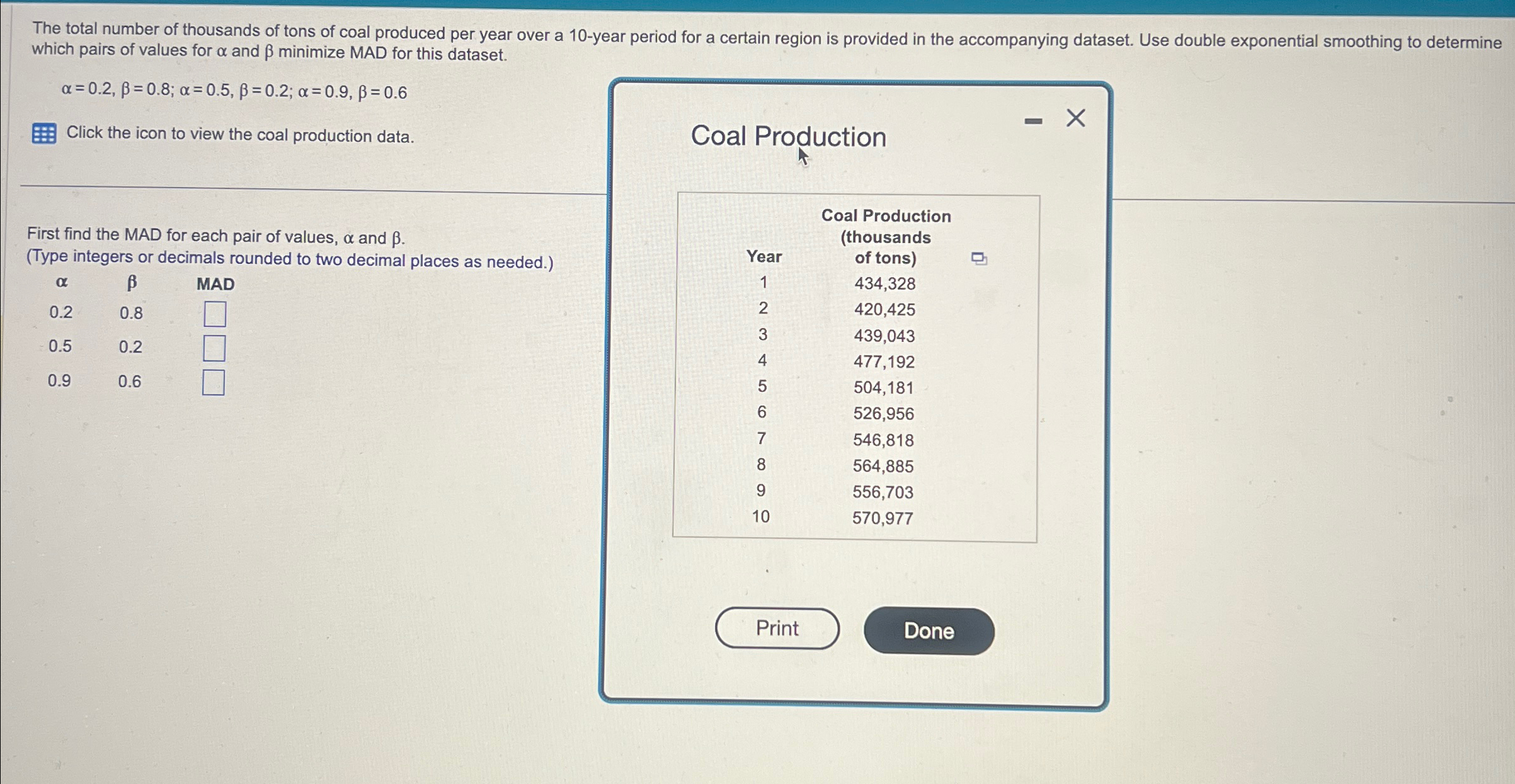 Solved The total number of thousands of tons of coal | Chegg.com