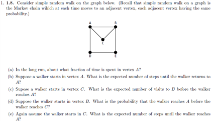 Consider simple random walk on the graph below. | Chegg.com