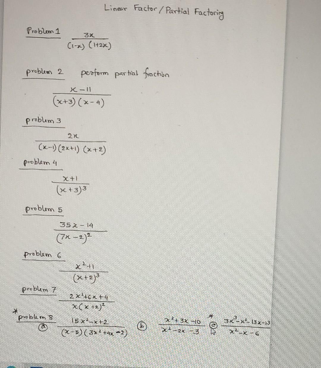 Solved Linear Factor / Partial factoring Problem 1 32 (1-2) | Chegg.com