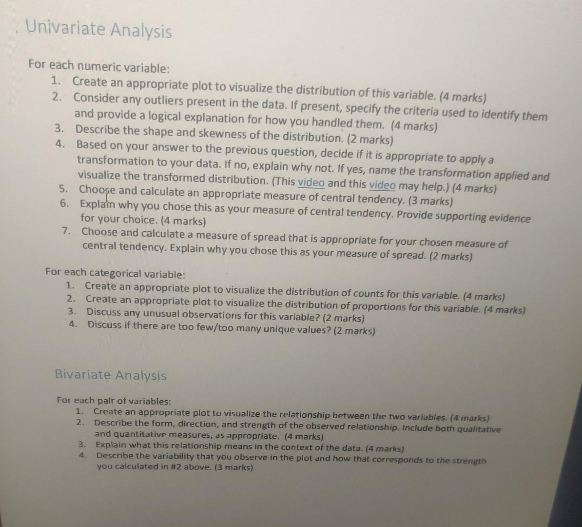 Solved Univariate Analysis For each numeric variable: 1. | Chegg.com