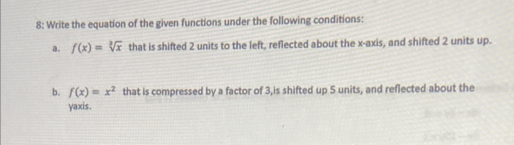 Solved 8: Write the equation of the given functions under | Chegg.com