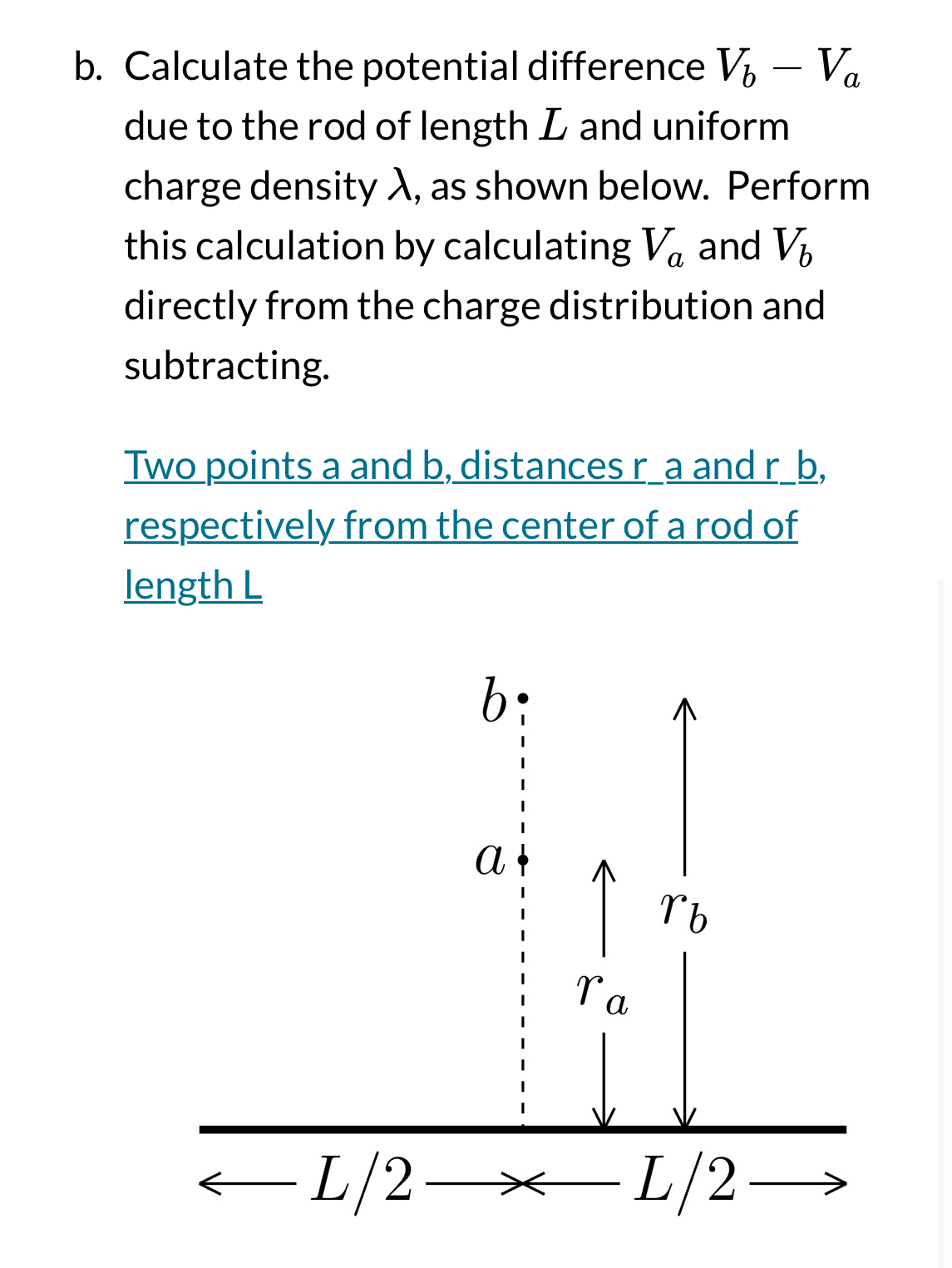 Solved b. ﻿Calculate the potential difference Vb-Va ﻿due to | Chegg.com