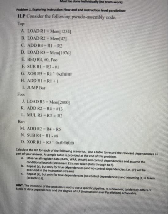 Must be done individually no teamwork Problem 1. | Chegg.com