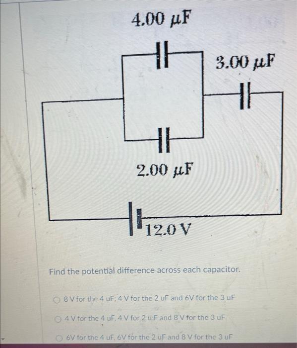 Solved Find the potential difference across each capacitor. | Chegg.com