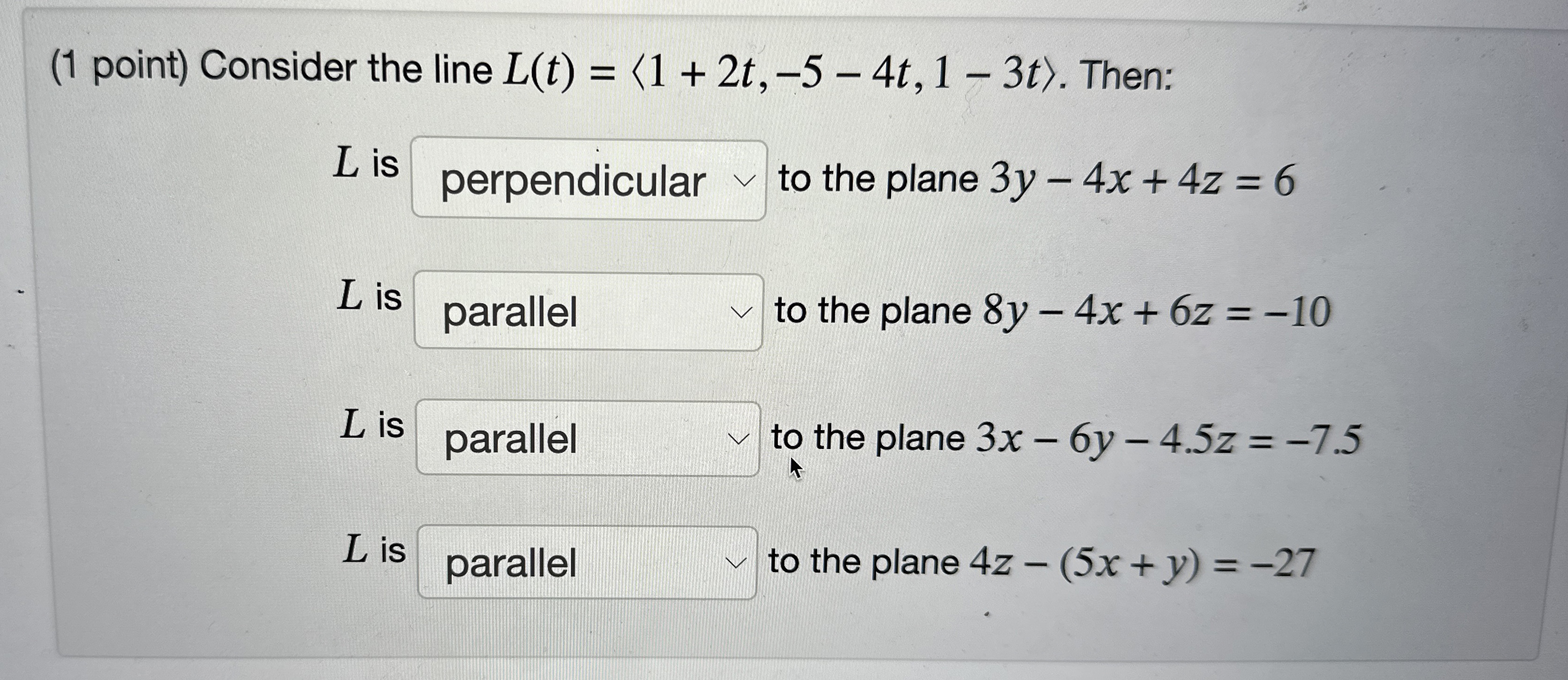 Solved (1 ﻿point) ﻿Consider the line | Chegg.com
