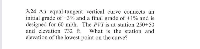 Solved 3.24 An equal-tangent vertical curve connects an | Chegg.com