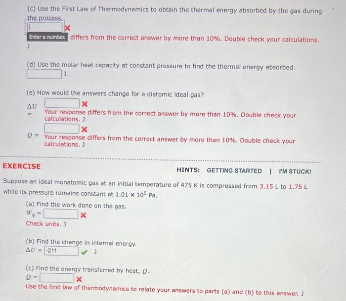 Solved GOAL Use molar specific heats and the first law in a | Chegg.com