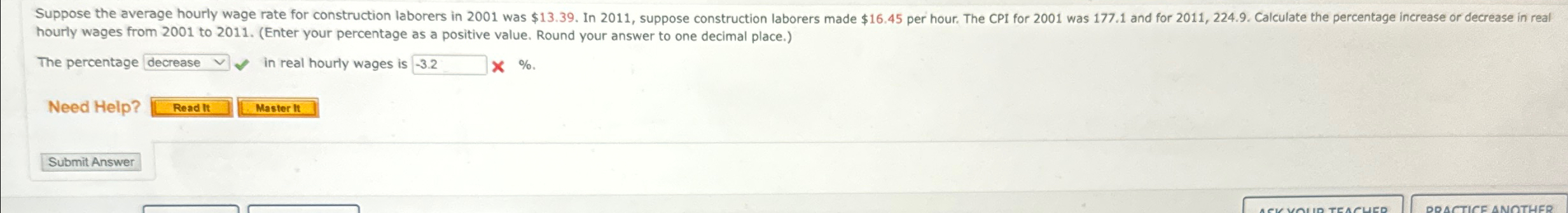 Solved hourty wages from 2001 ﻿to 2011. (Enter your | Chegg.com